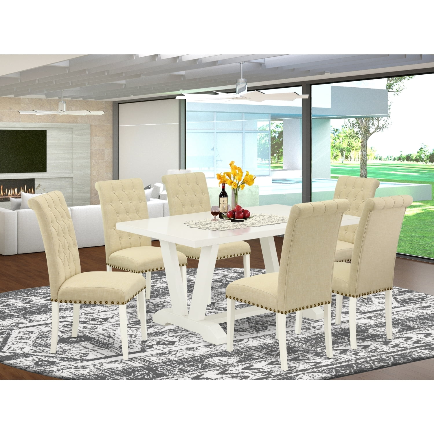 Maykoosh Renaissance Refinement 7 Piece Set Consist Of A Rectangle Dining Room Table With V Legs
