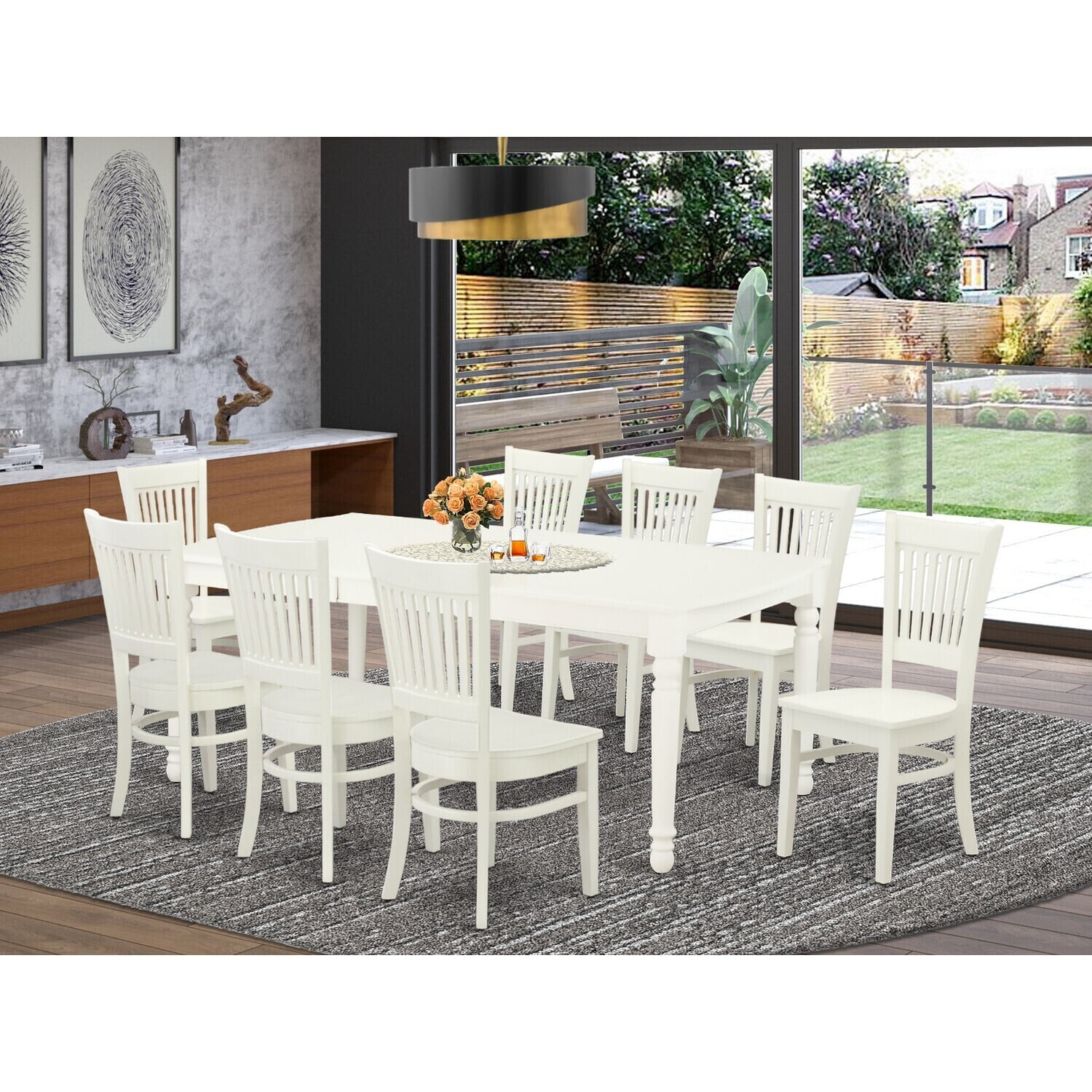 Wooden Dining Table Set with Chairs - Kitchen Table & 8 Chairs - Linen ...