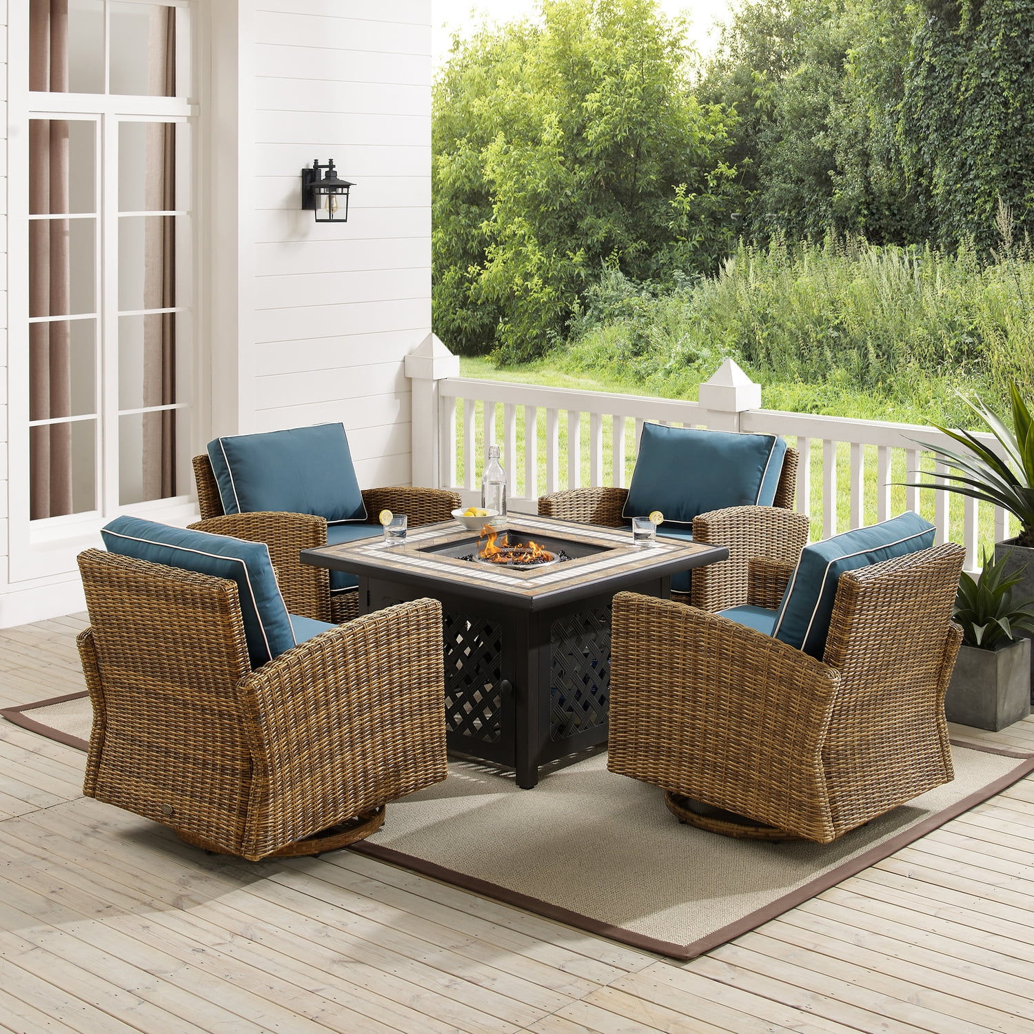 Outdoor Conversation Set 5Pc Swivel Rocker Patio Furniture W/Fire Table ...