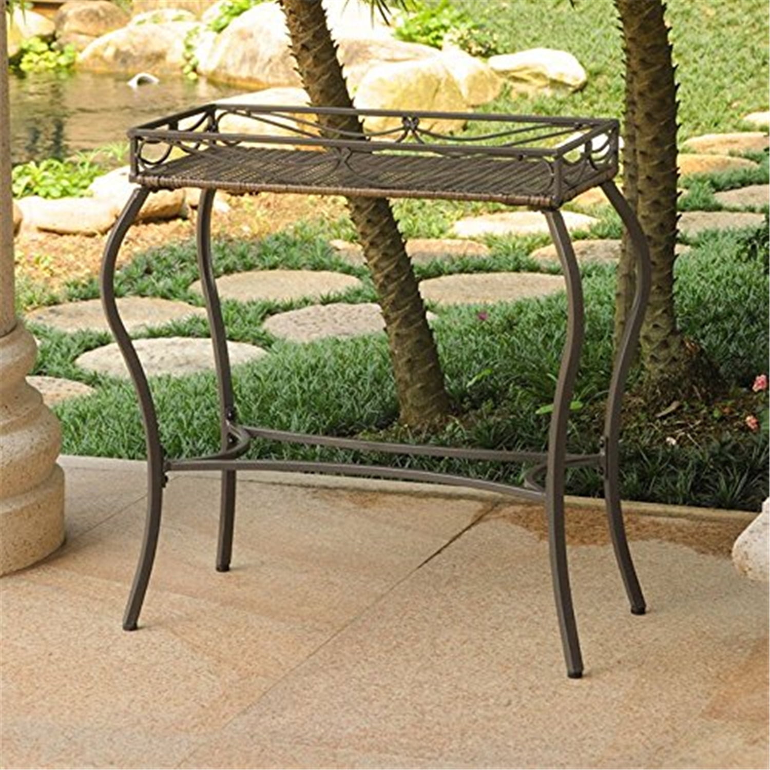 Outdoor Plant Table - Resin Wicker & Steel - Patio Decor - Weather ...