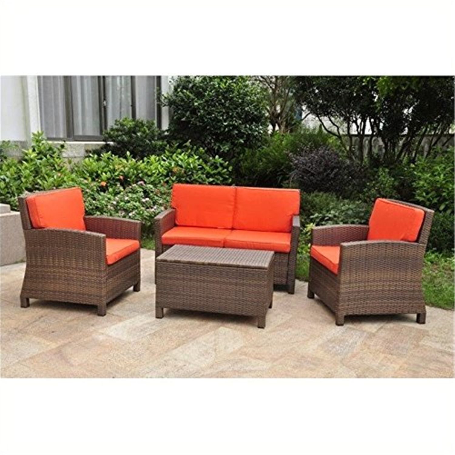 Outdoor Patio Settee Group Wicker Furniture Set with Cushions ...
