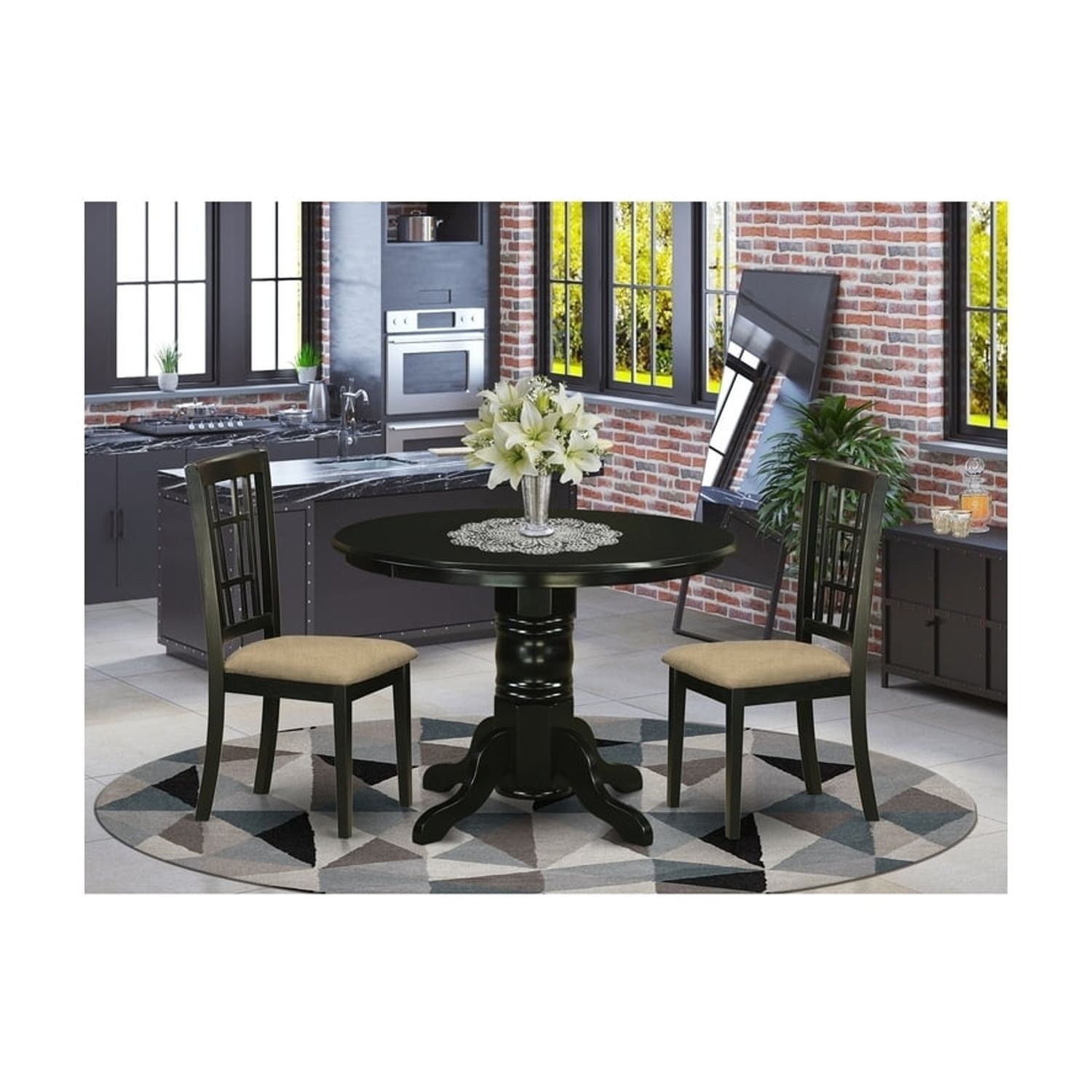 Dining Set - Solid Wood Table & Chairs - Traditional Black Dinette Set ...