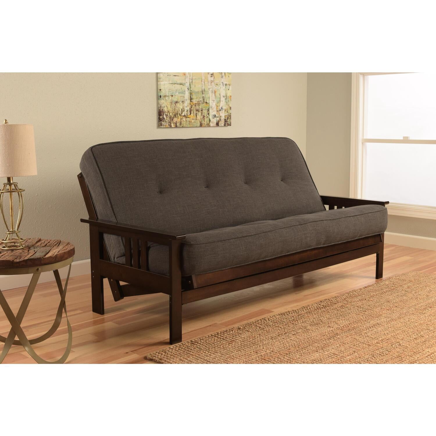 Full Size Futon Frame Convertible Sofa Bed Espresso Finish Linen ...