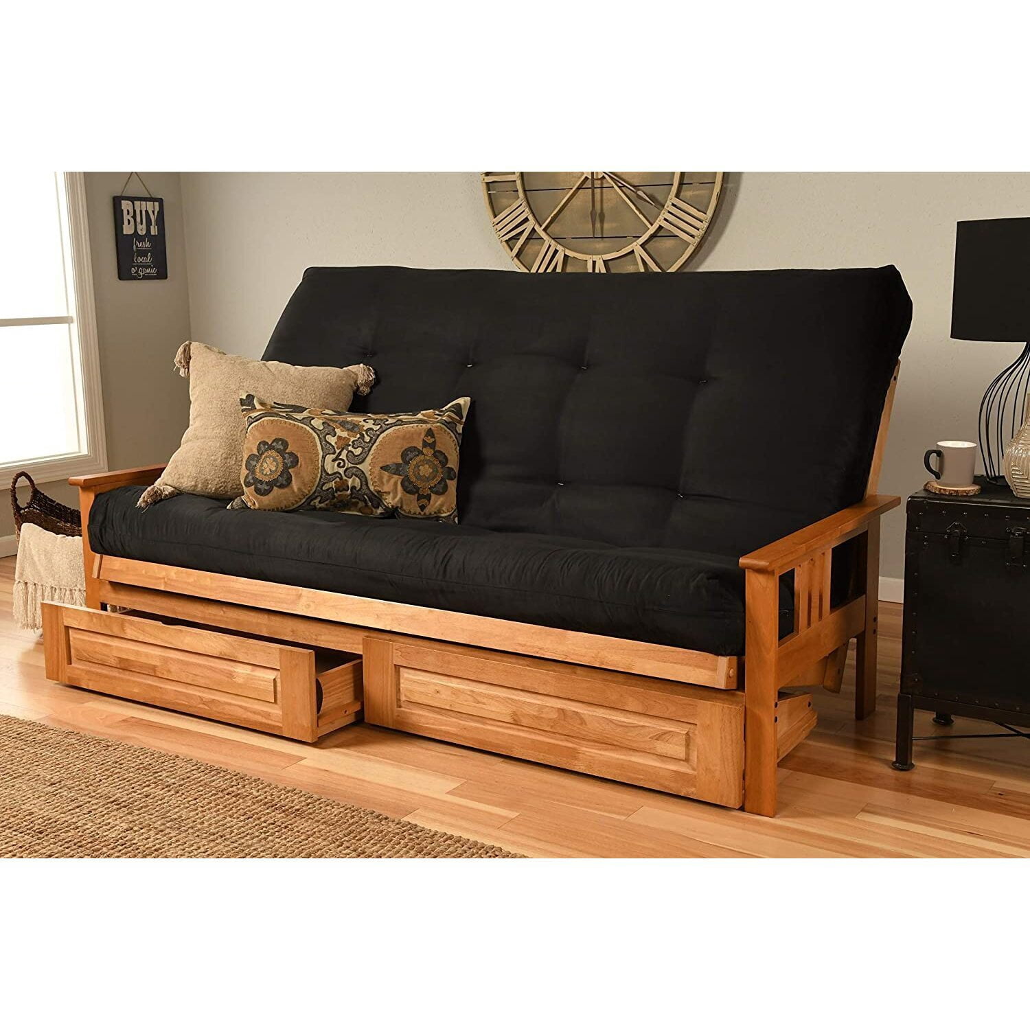 Retro Revival Queen Futon Frame Set with Storage Drawers - 86" x 37" x ...