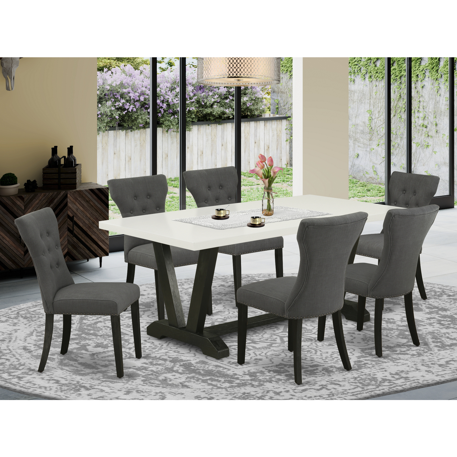 Rococo Romance 7-Piece Dining Set - Dining Room Table6 Parson Chairs ...