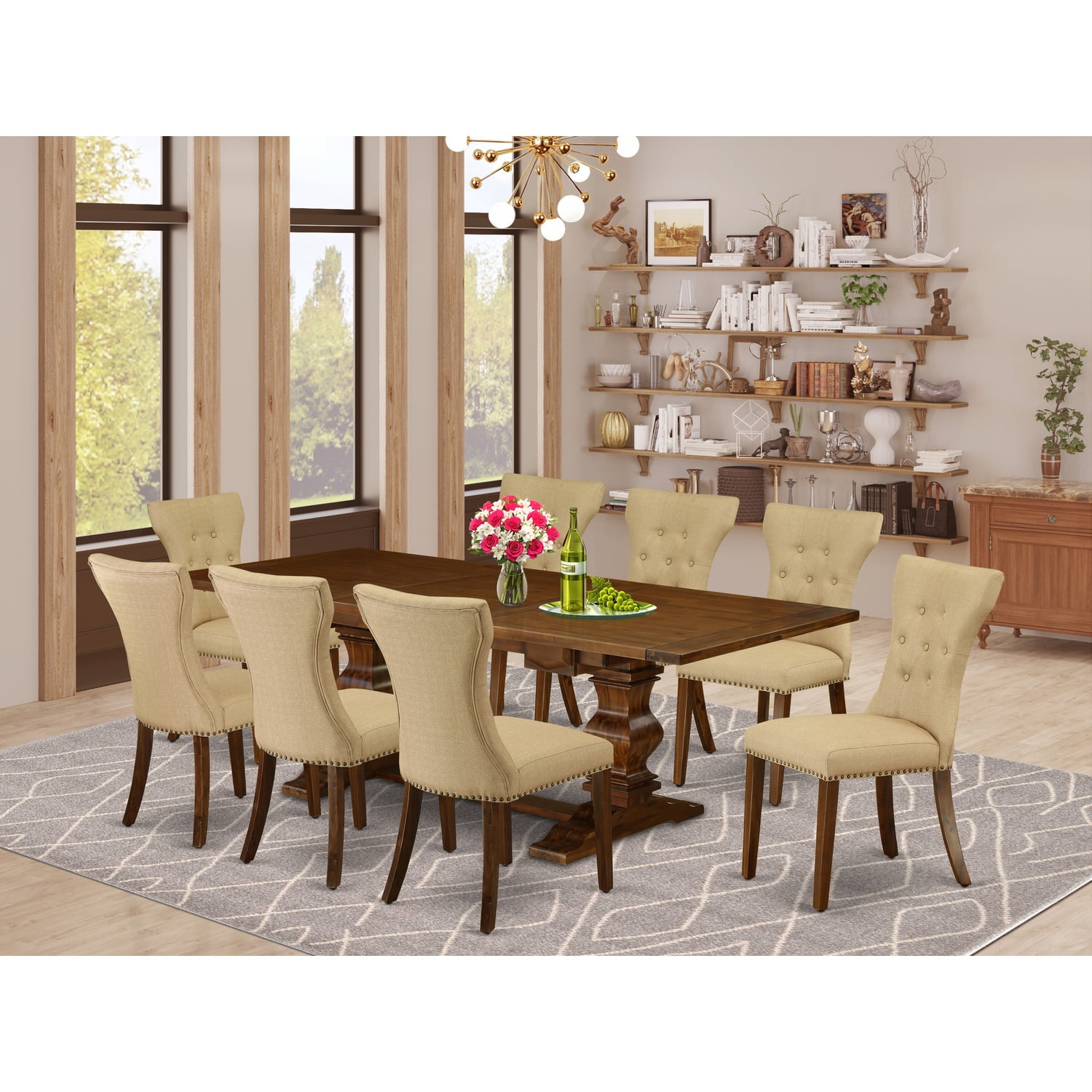 Maykoosh Rustic Ranch 9-Pc Dining Table Set With Chair S Legs And Brown ...
