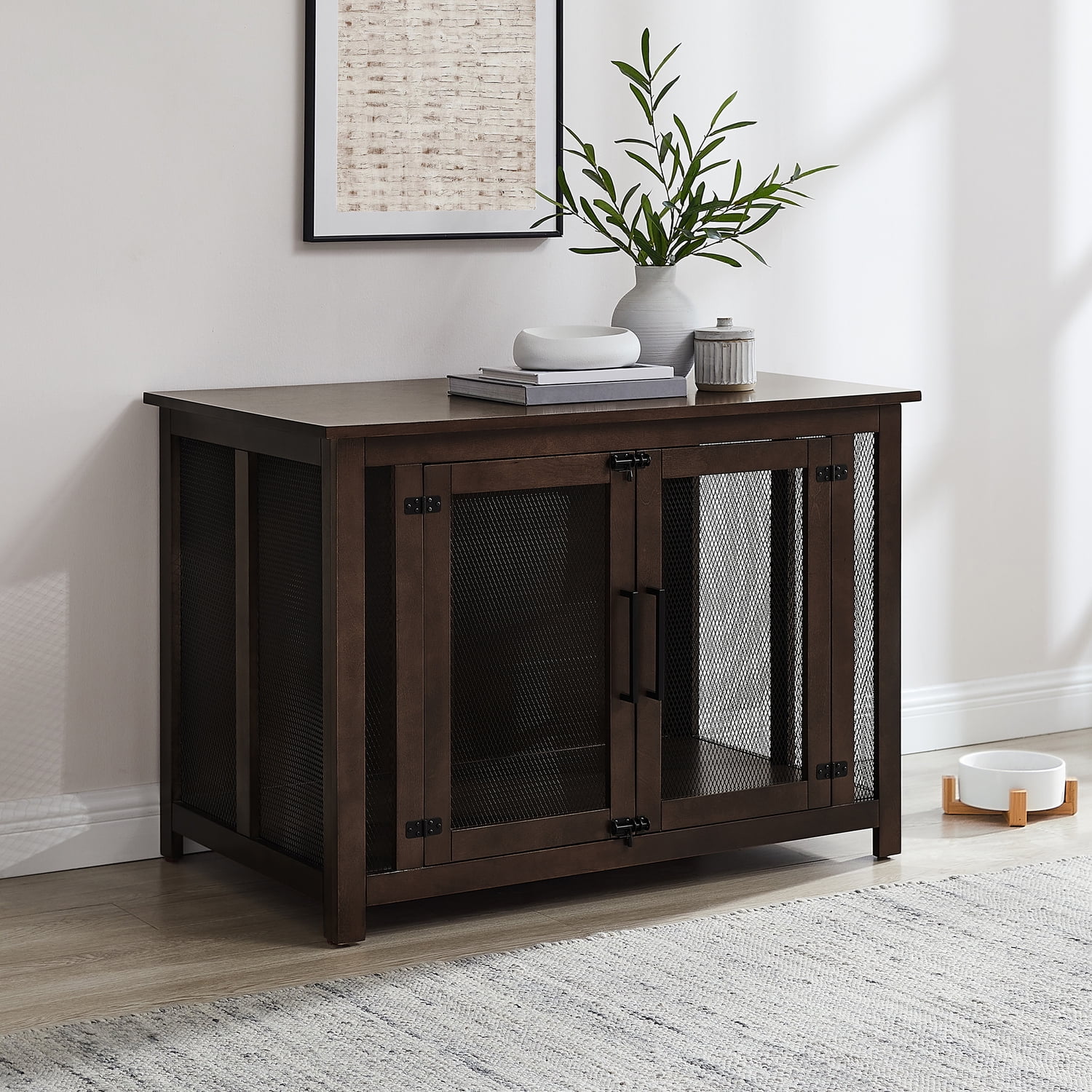Rustic Dog Crate Credenza - Stylish Pet Furniture, Freestanding Dog ...