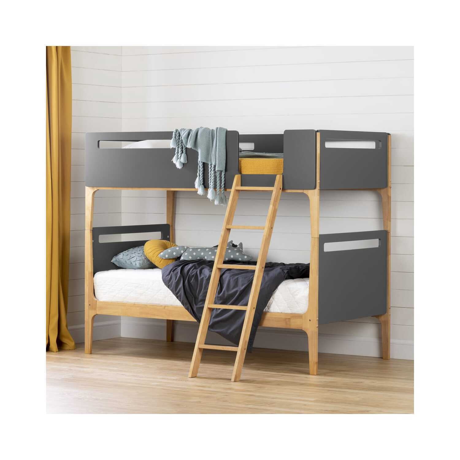 HomeStock Rustic Refinement Modern Bunk Beds, Twin, Charcoal Gray and ...