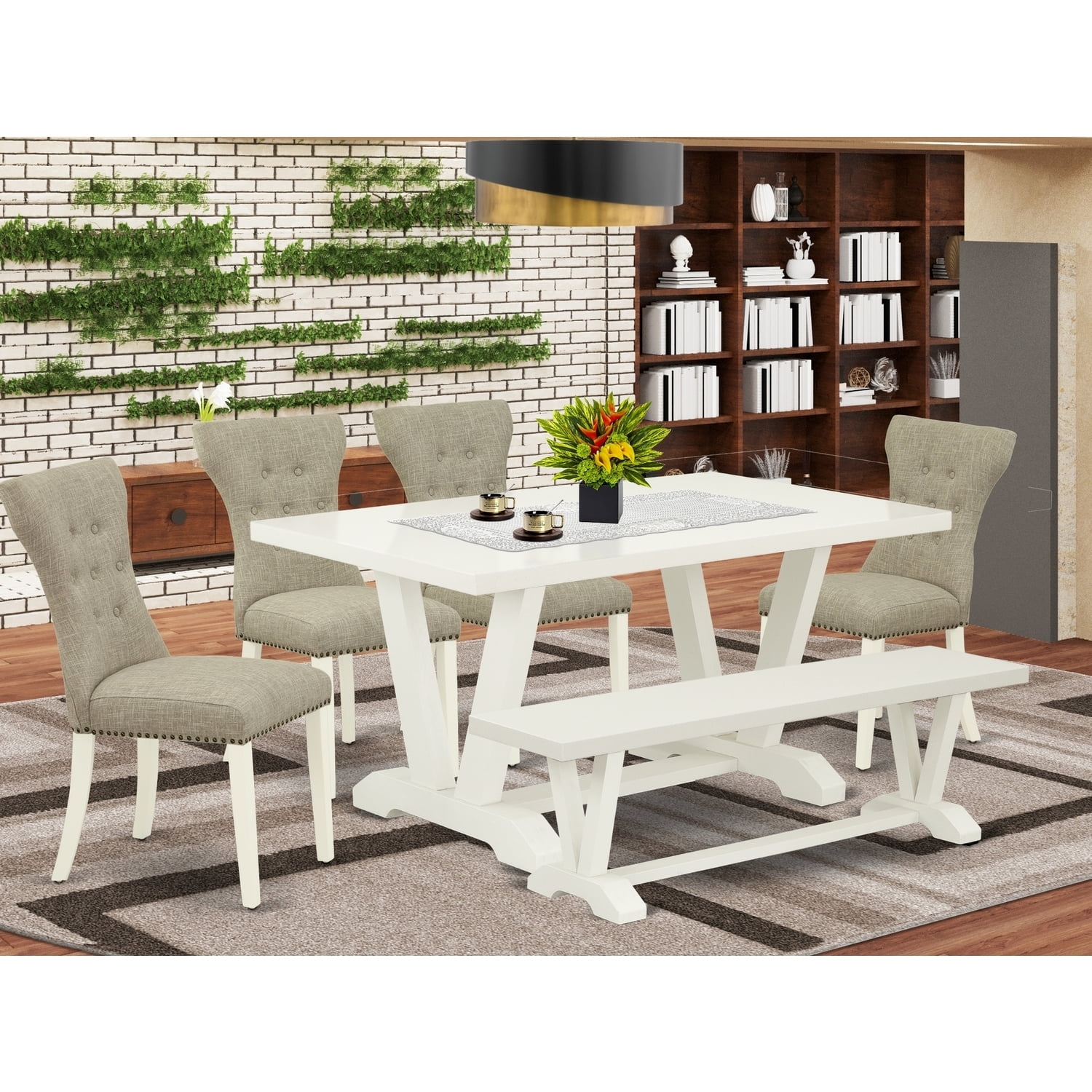 Rustic Kitchen Dinette Set - 6 Piece Dining Set with ChairsBench ...