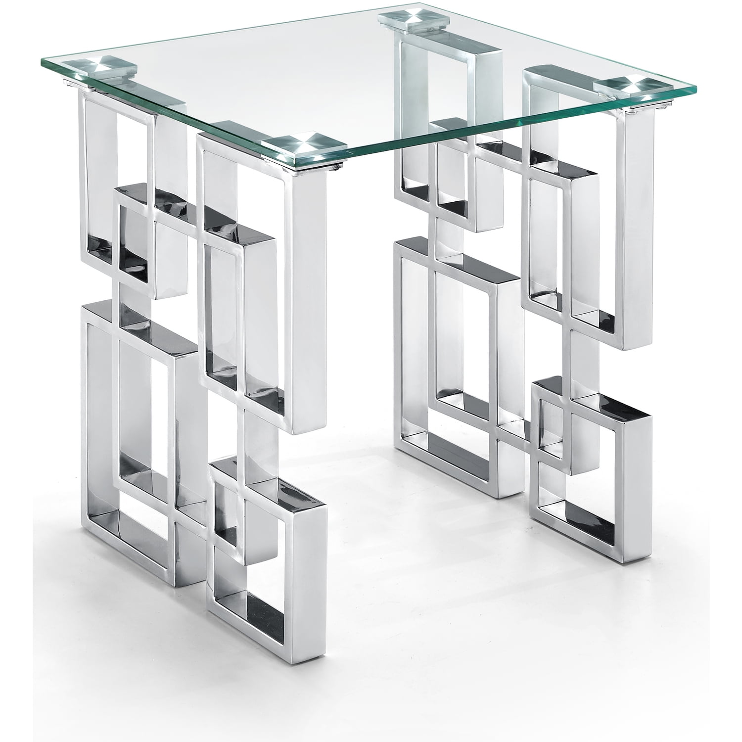 Chrome End Table with Glass Top - Modern Geometric Accent Table for ...