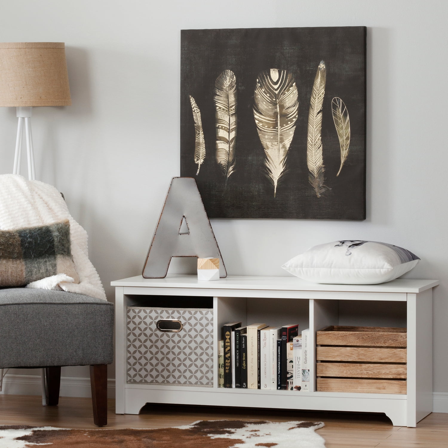 HomeStock Rustic Revival Storage Bench in Pure White, Entryway Storage ...