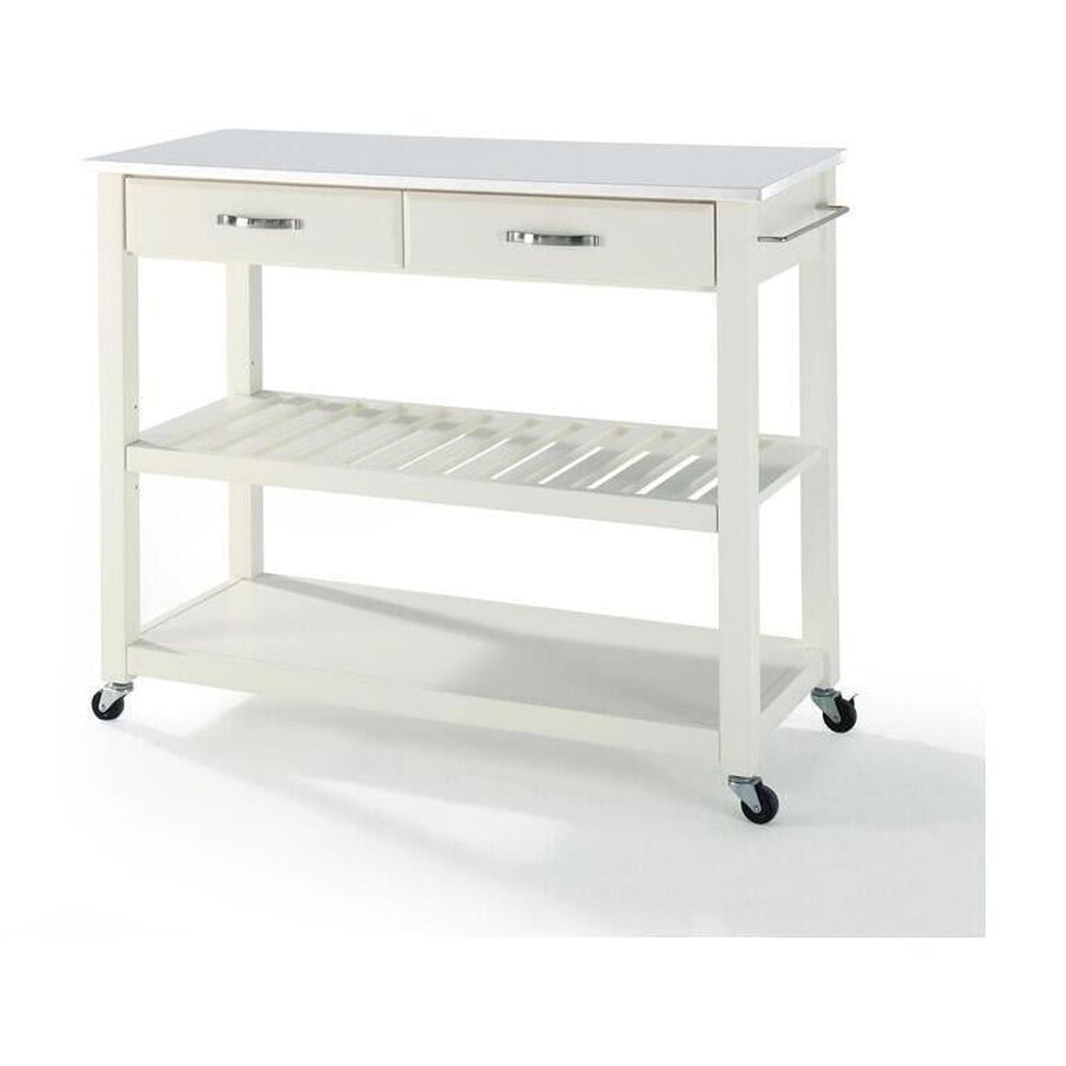 Full Size Kitchen Prep Cart - White Granite Top, Tiered Shelf, Metal ...