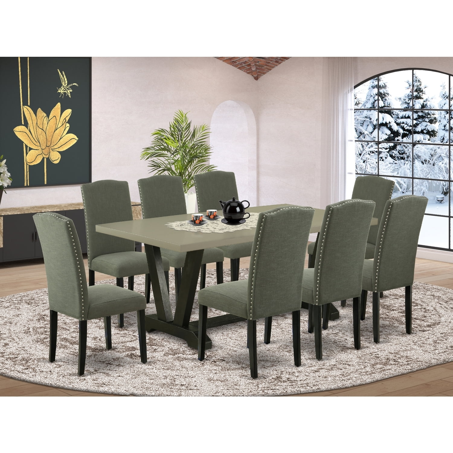Maykoosh Seaside Serenity - 9-Piece Kitchen Table Set - 8 Parson Chairs ...