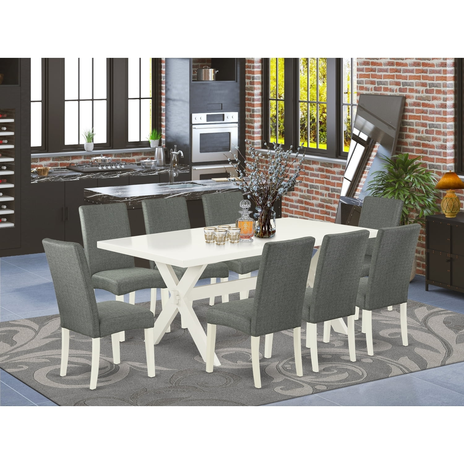 Small Dining Table Set with 8 Chairs - Modern Parsons Dining Room Set ...