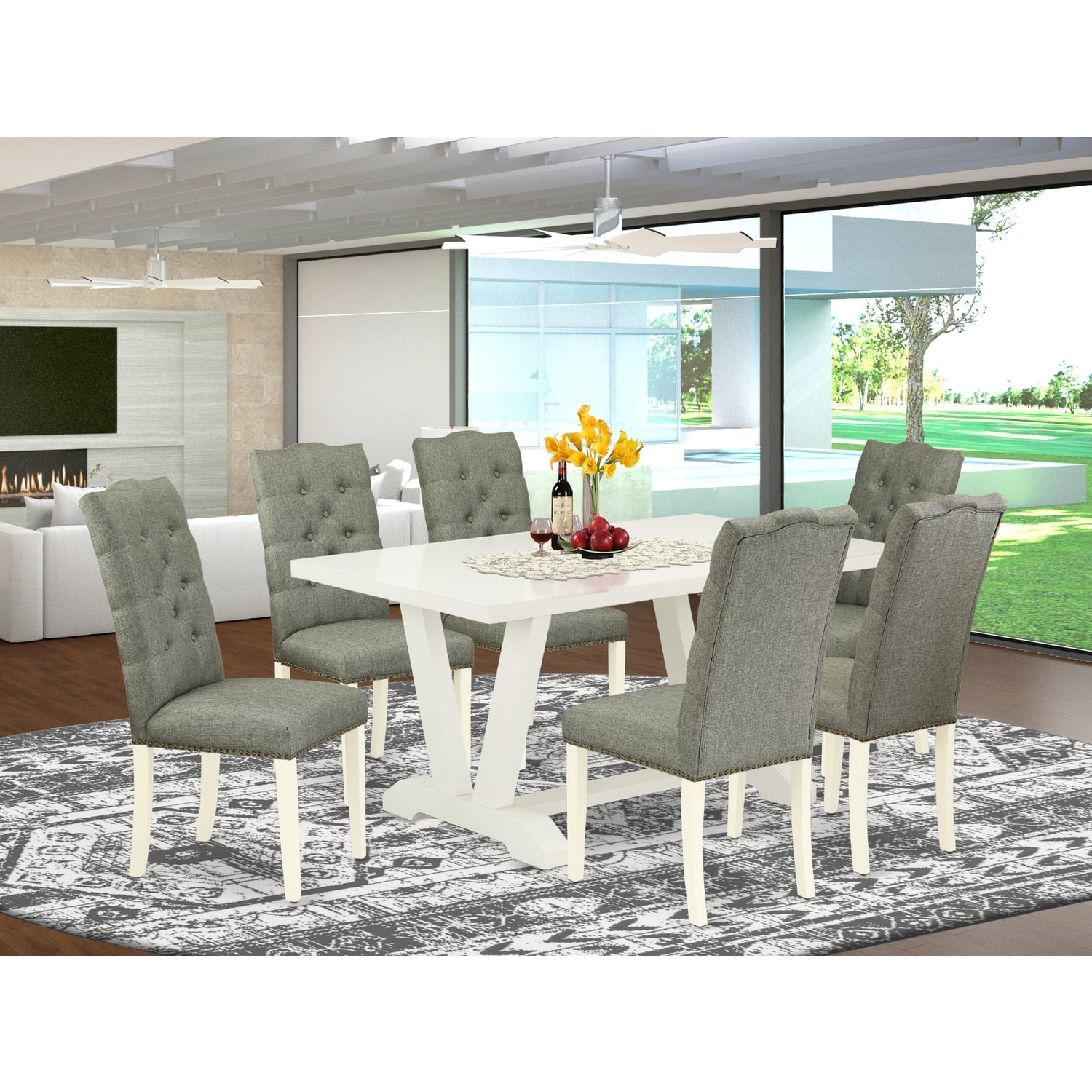 7-Piece Kitchen Dining Set - Parsons ChairsTable - Solid Wood Frame ...