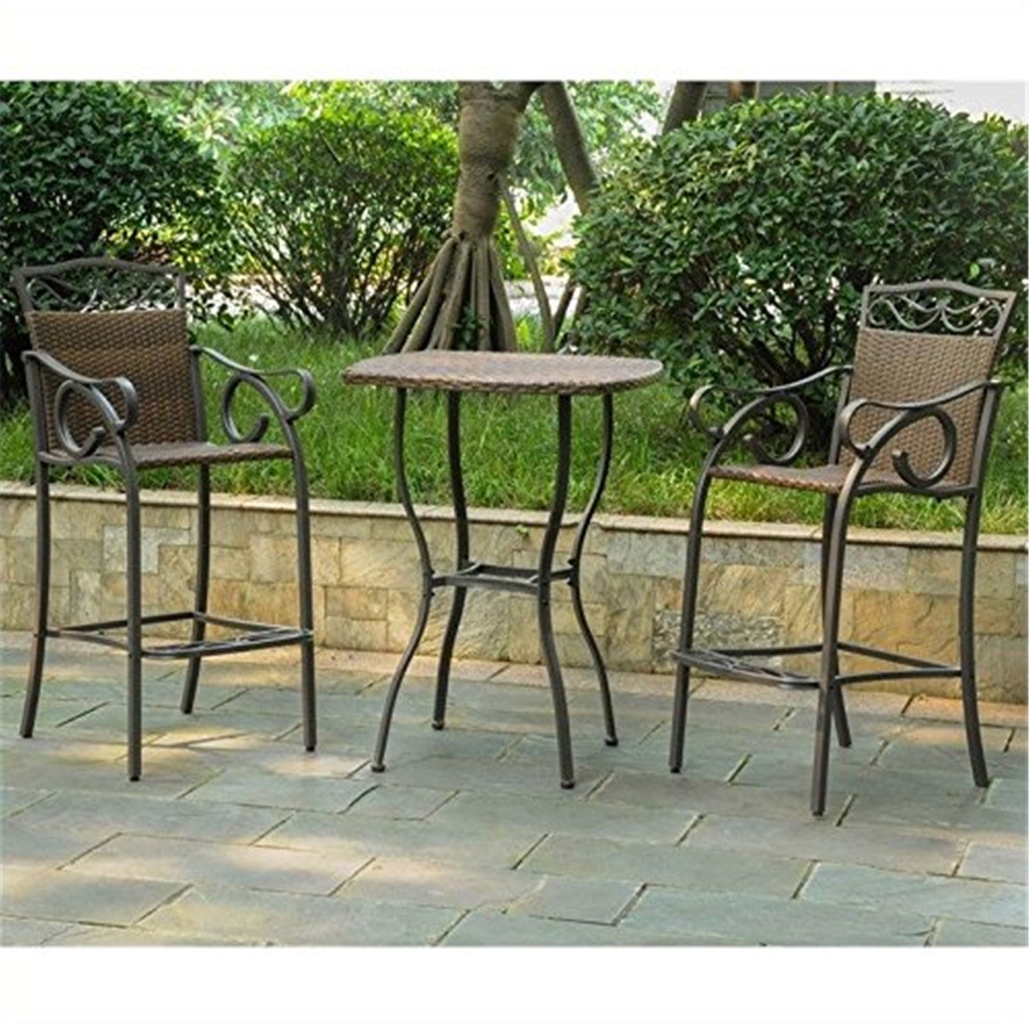 Mid-Century Bistro Set - Resin Wicker Bar Height Table & Chairs - Patio ...