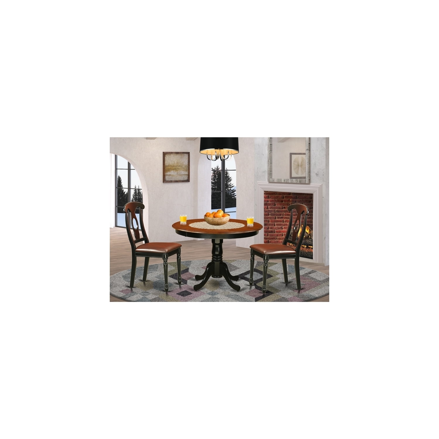 Round Dinette Set - Kitchen Table & 4 Chairs - Buttermilk & Cherry ...