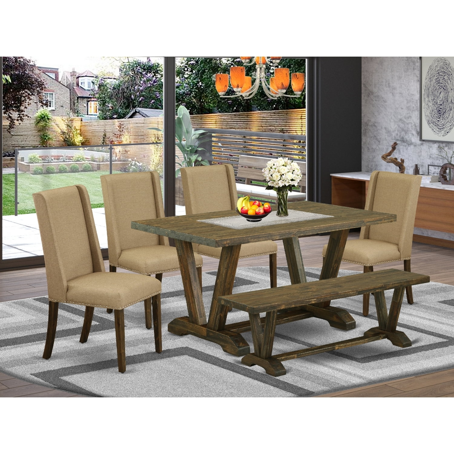 Southwestern Dining Set - 6 Piece TableChair Set with Bench - Dark ...