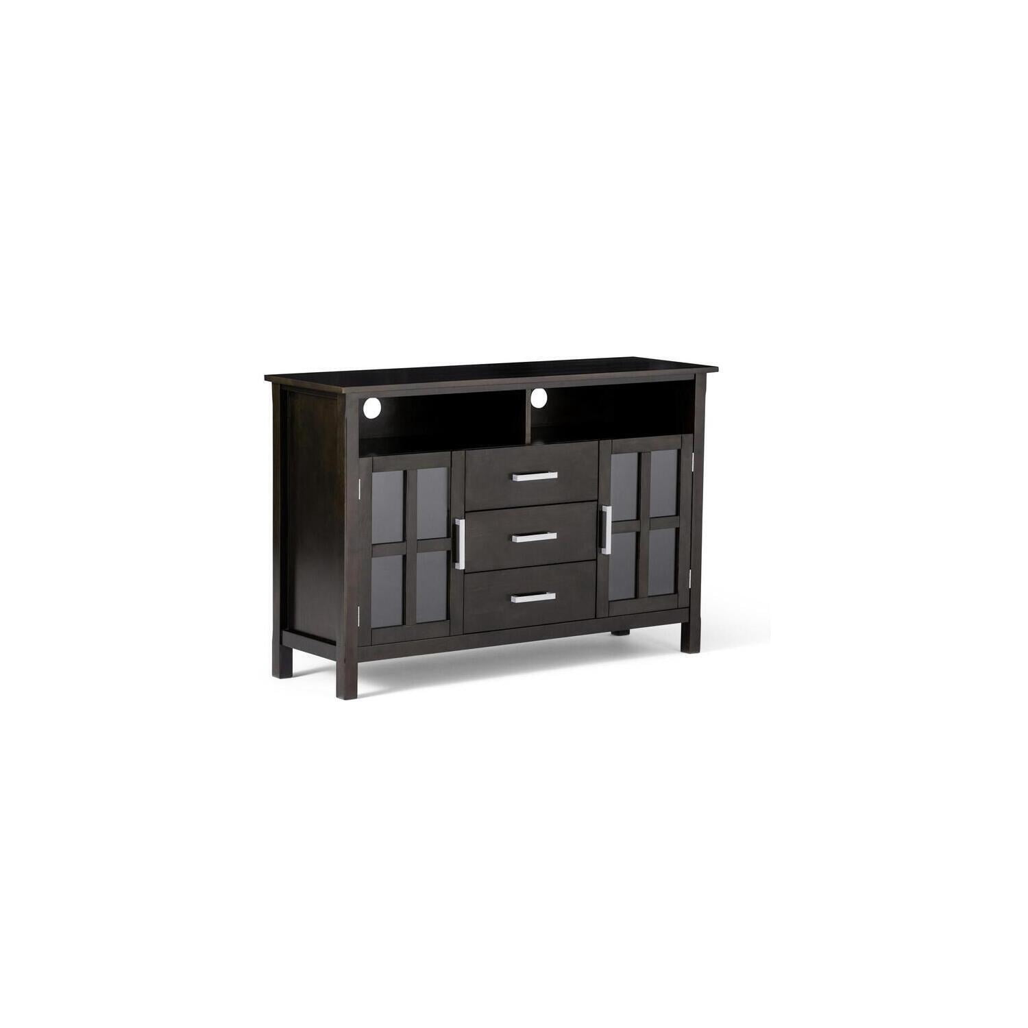 Wide TV Media Stand 56 Inch Solid Wood Entertainment Center with Glass ...