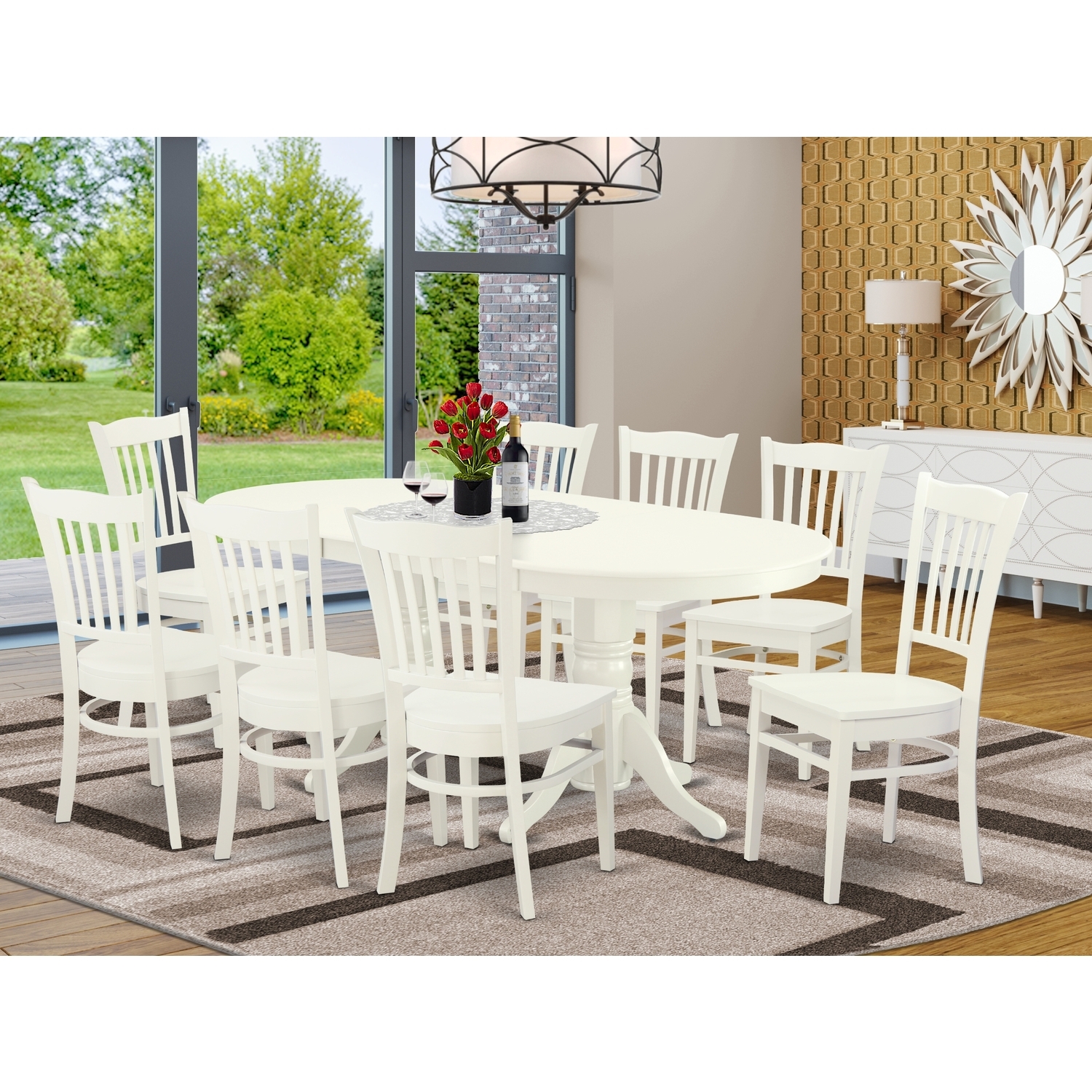 Southwestern Dining Set - 9 Piece Oval Table8 Chairs - Linen White ...
