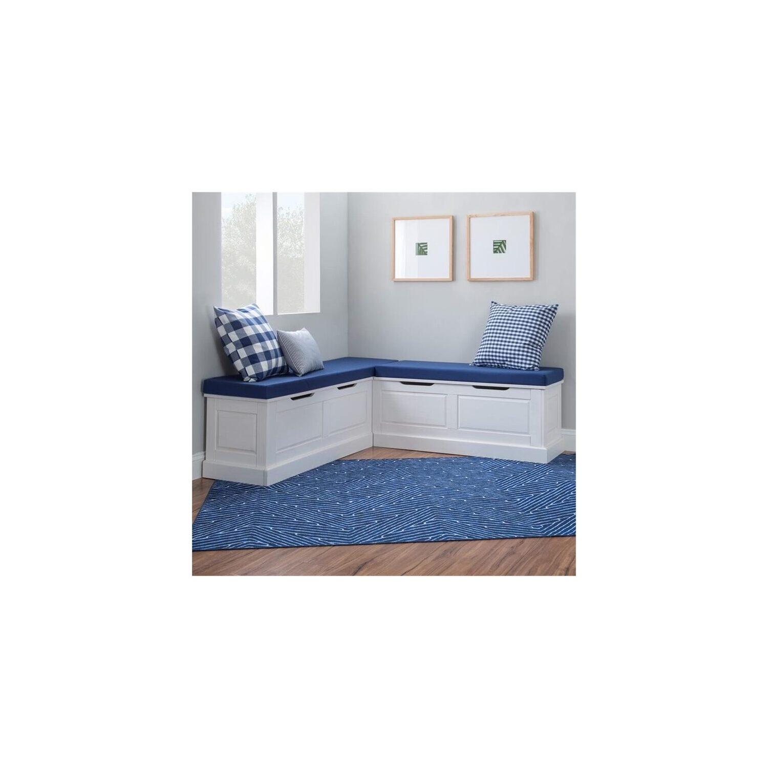 Maykoosh Southwestern Style White Kitchen Nook Bench With Navy Cushion ...