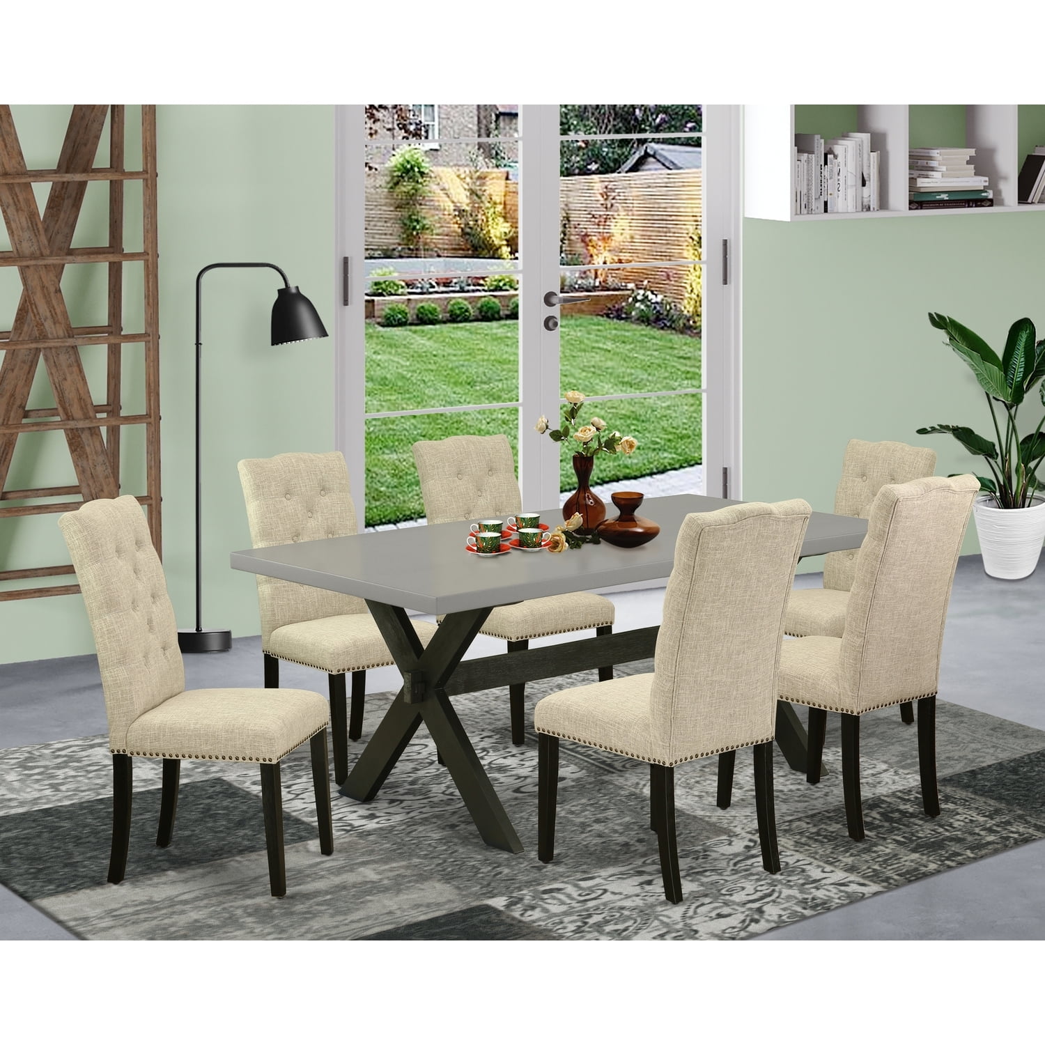 Small Dining Table Set with 6 Chairs - 7 Piece Kitchen Dinette Set ...