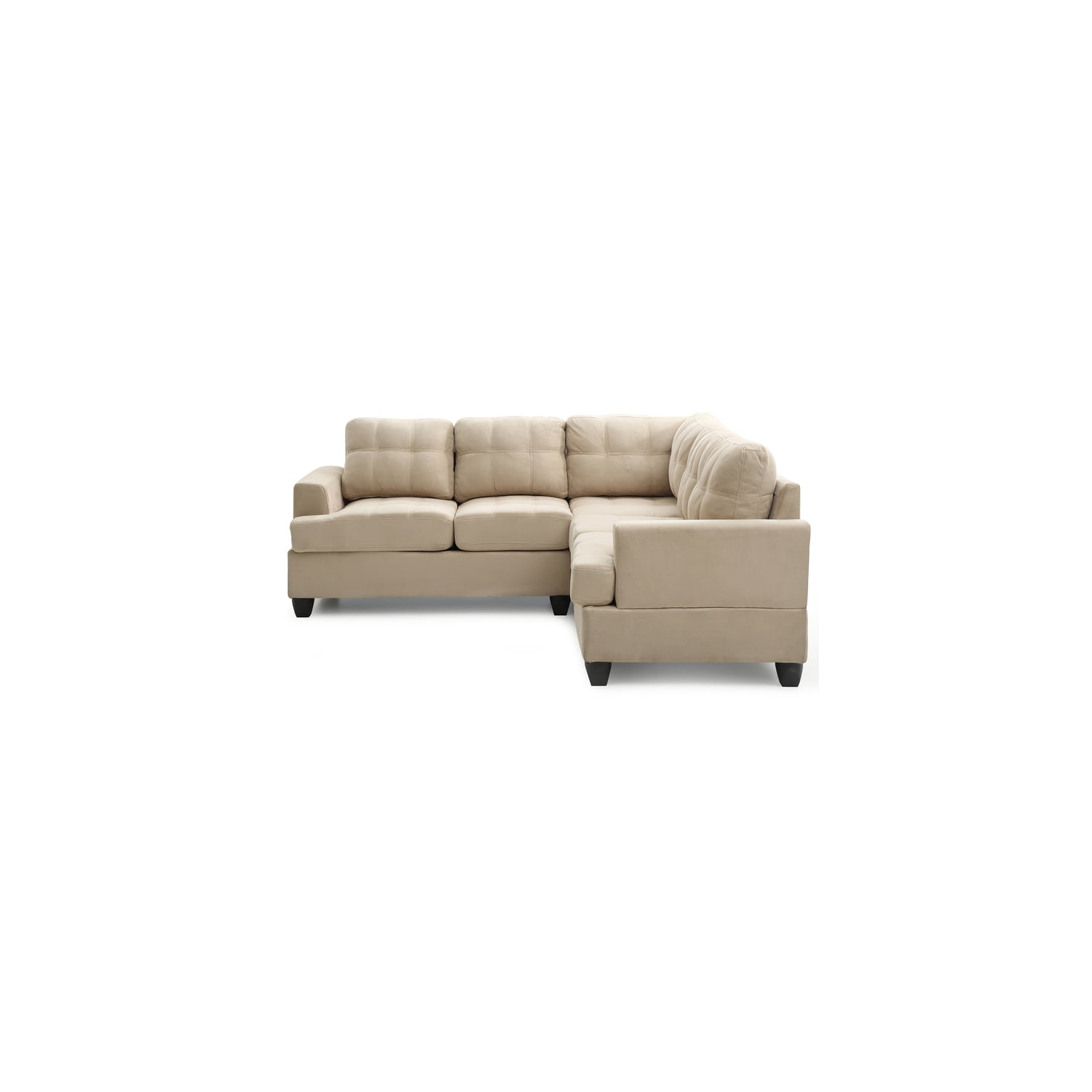 L-Shaped Sectional Sofa - Vanilla Microfiber, Tufted Seating, Pocket ...