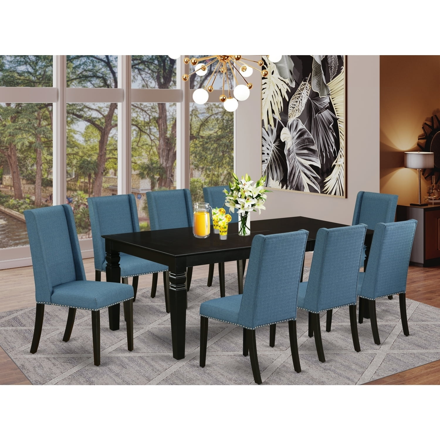9-Piece Dining Set - Rectangular Table with 8 Parson Chairs - Hardwood ...