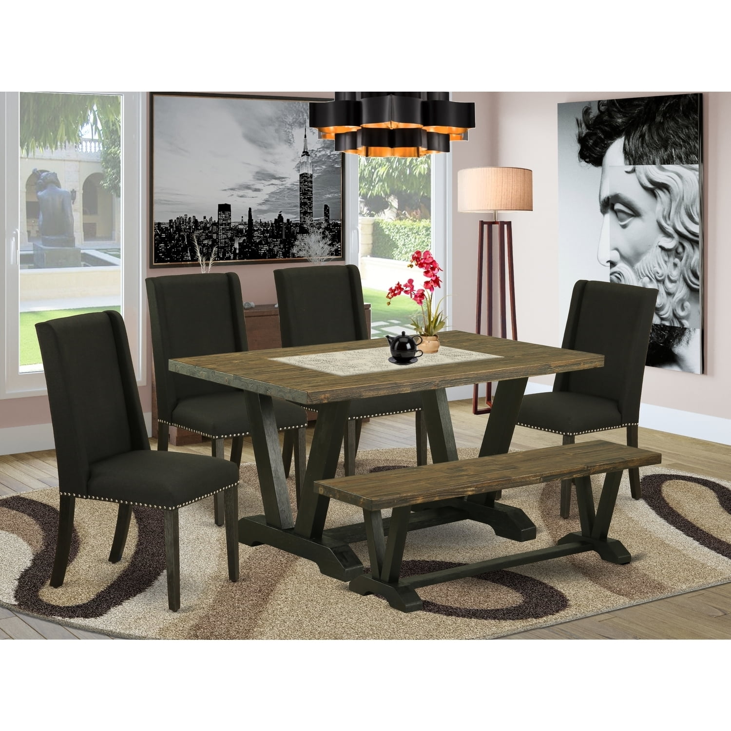 Tuscan Style 6-Piece Dining Set - Rectangular Table with Bench4 ...