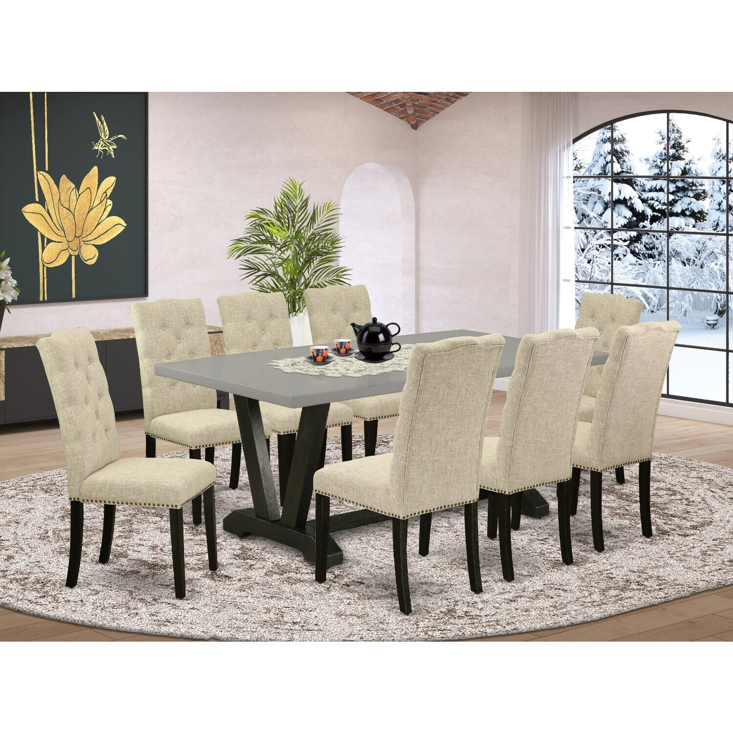 Tuscan Dining Set - 9 Piece Kitchen Table Set - Rectangular Table with ...