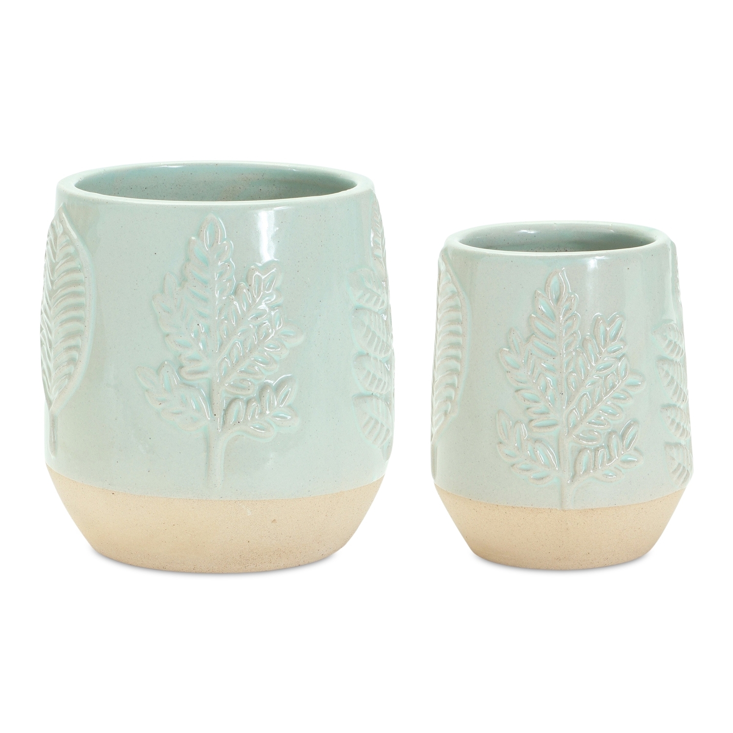 Porcelain Planters Set of 2 - Two Tone Leaf Design Indoor Flower Pots ...