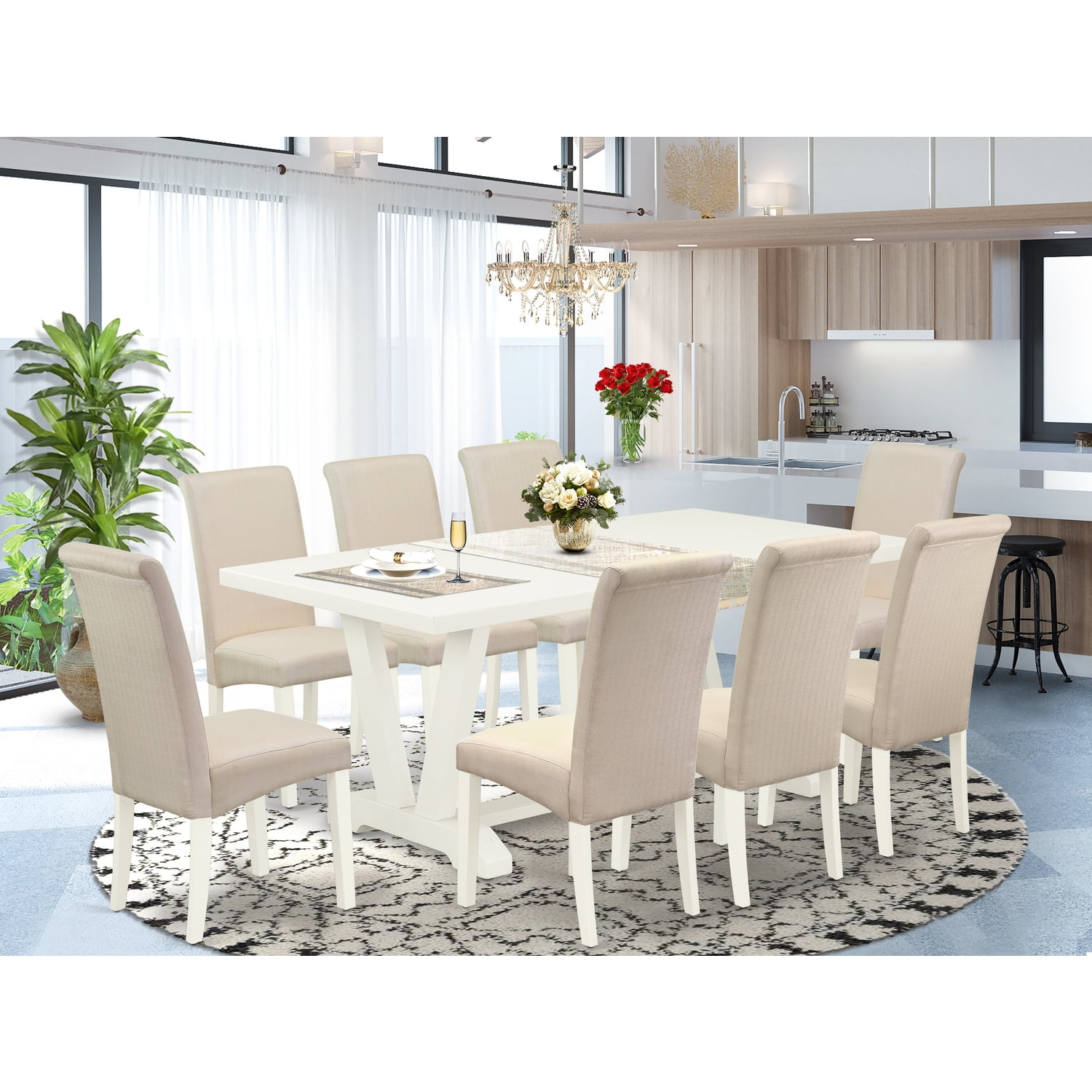 Maykoosh Victorian Vibes - 9-Piece Dining Room Set - 8 Parson Dining ...