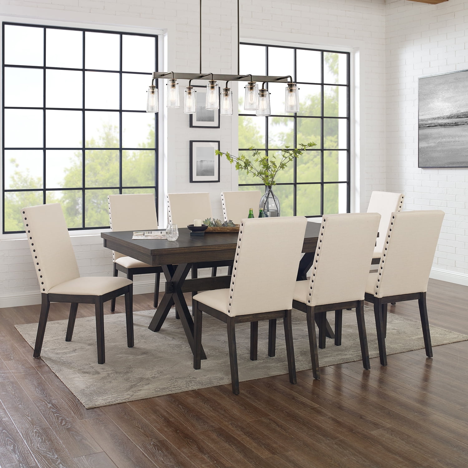 Farmhouse Dining Set - 9 Piece Table & Chair Set - Kitchen Dining Room ...