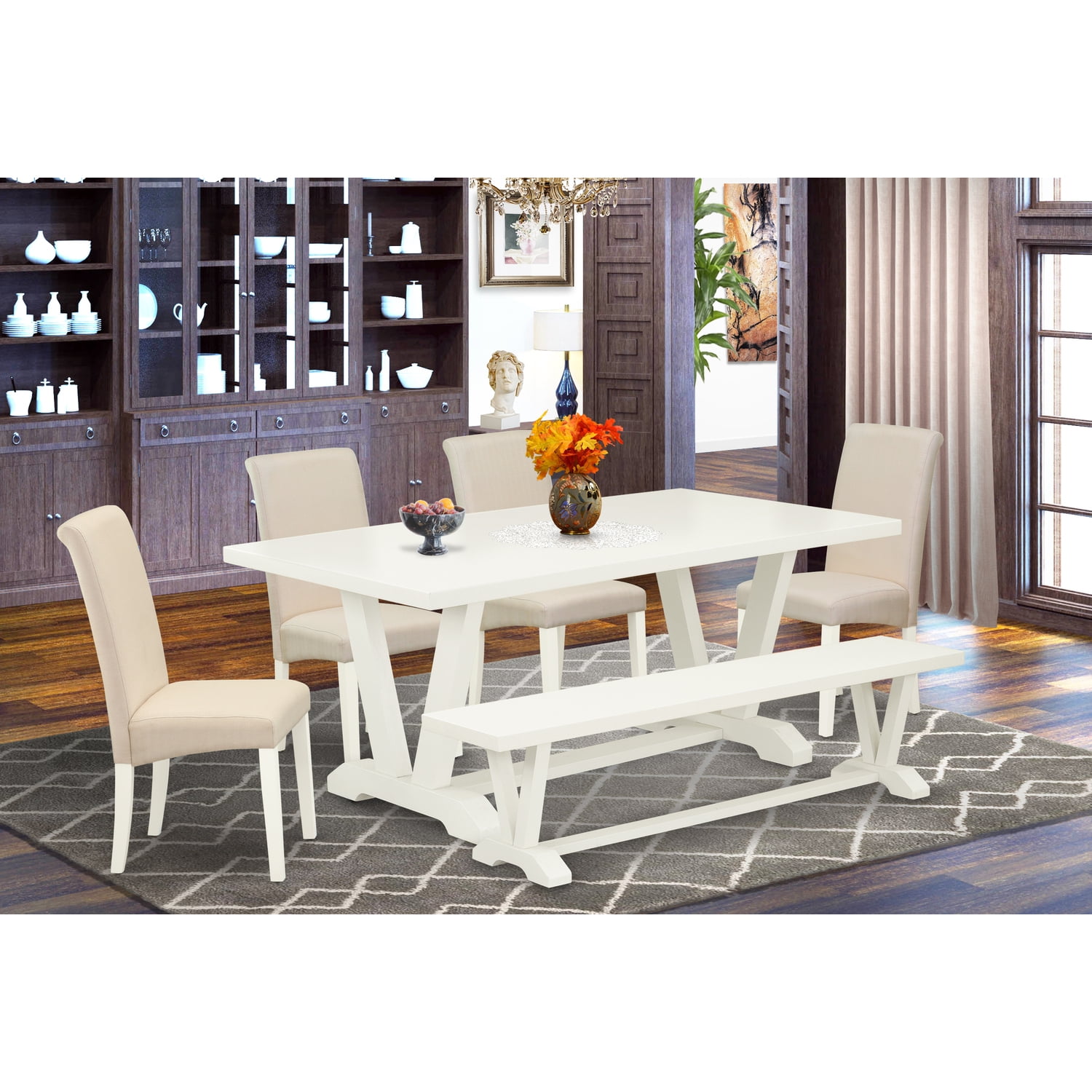Maykoosh Zen Zone 6-Pc Kitchen Dinette Set-Luxurious Cream Linen Fabric ...