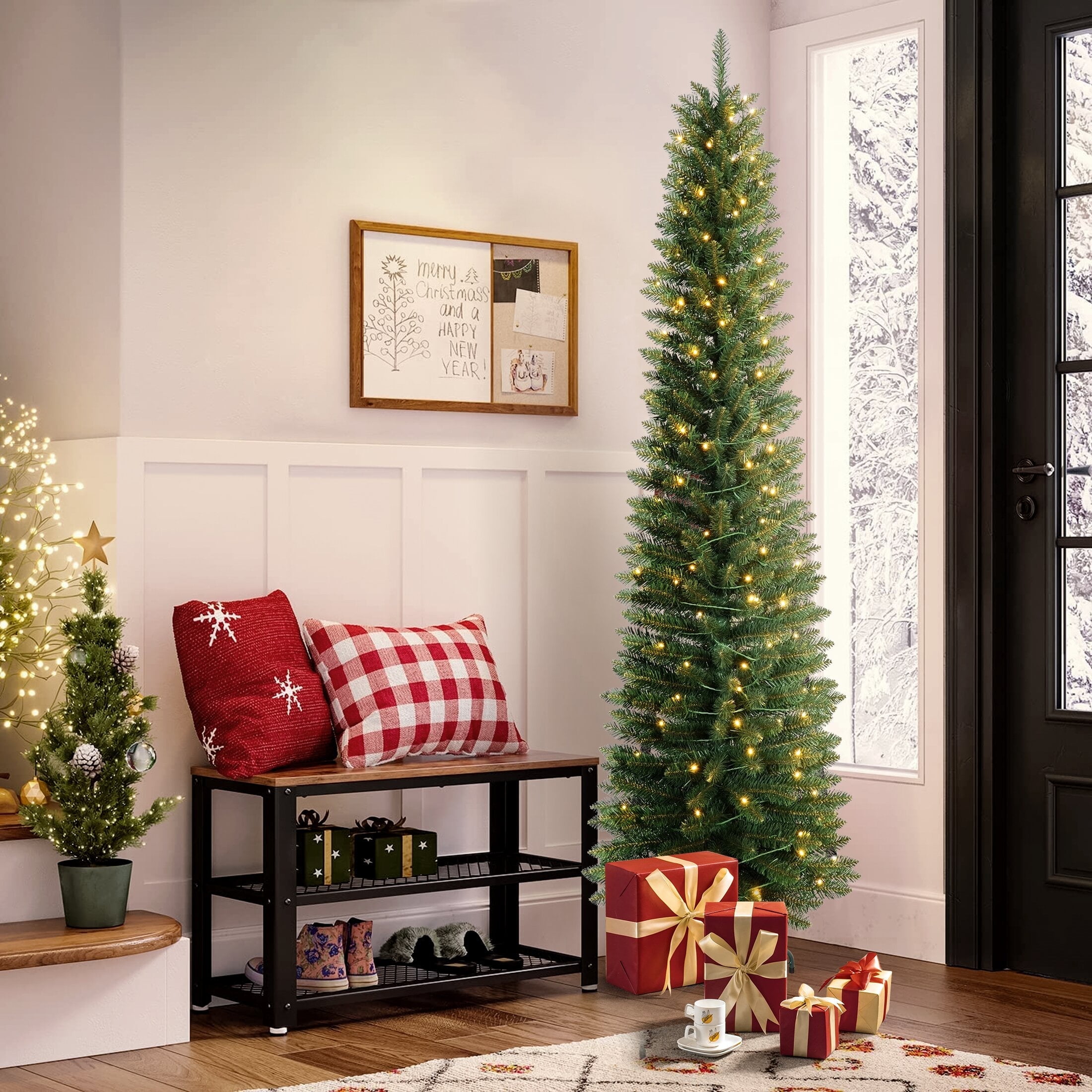 Maylaviu 6ft Lighted Pencil Artificial Christmas Tree with 358 Quality ...