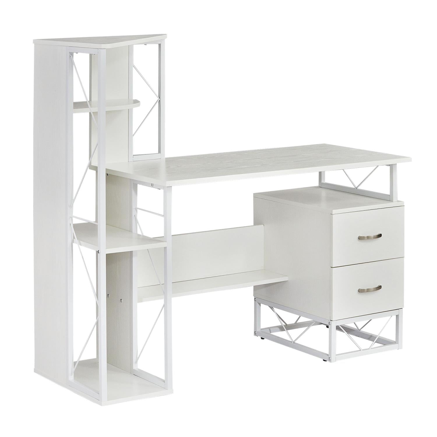 Mayline Soho Storage Desk With Shelves In Textured White Finish 1002WW ...