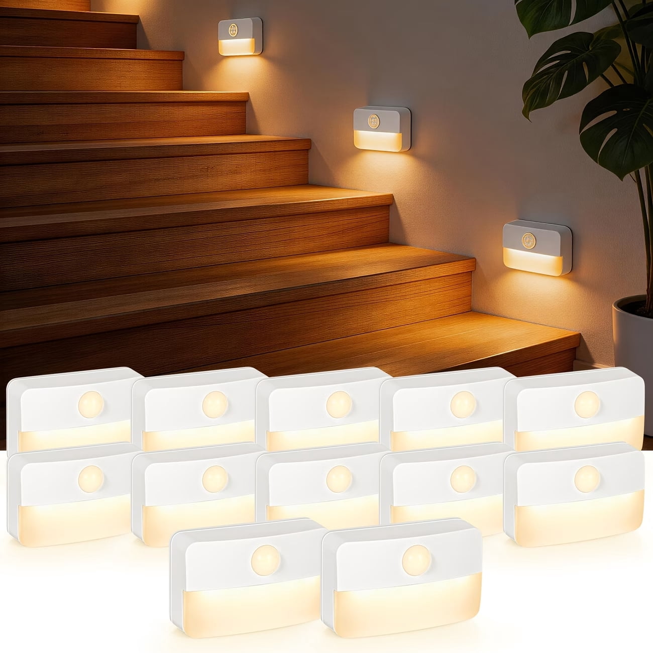 Maylit 12 Pack Motion Sensor Stair Light for Indoor, Battery Operated ...