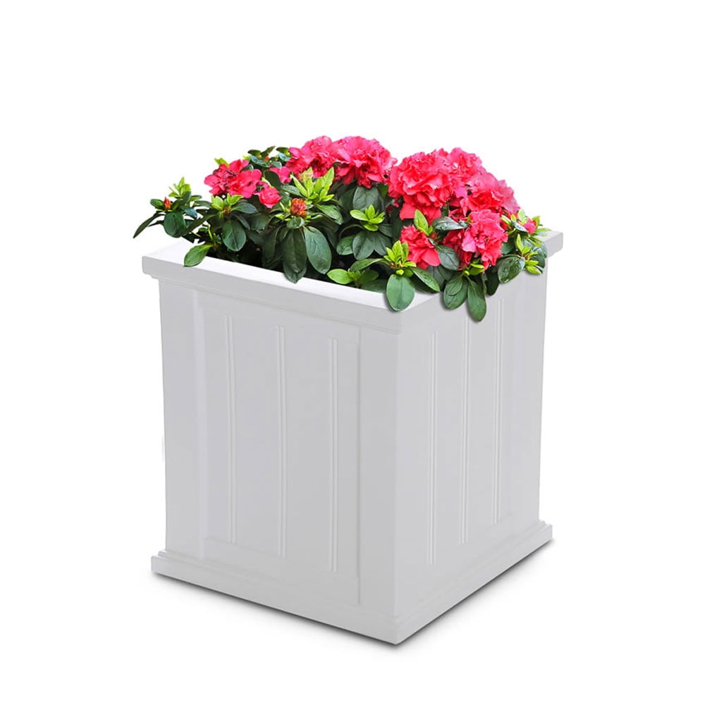 "Mayne Cape Cod 16"" Square White Planter, Self-Watering, Durable ...