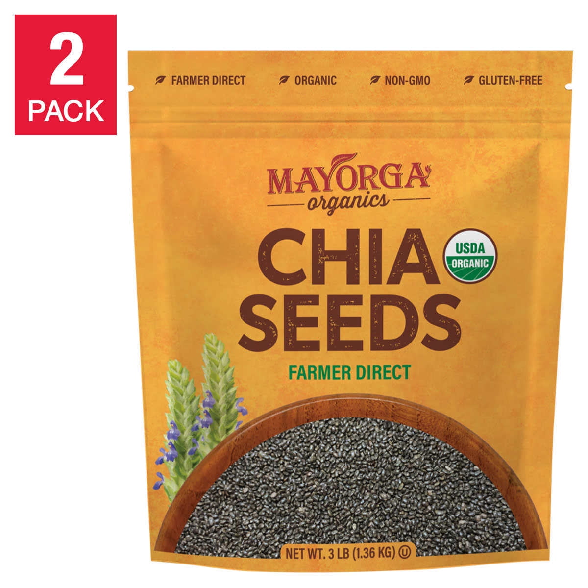 Mayorga Organic Chia Seeds, USDA Organic, NON-Gmo verified, 3lb, 2-pack ...