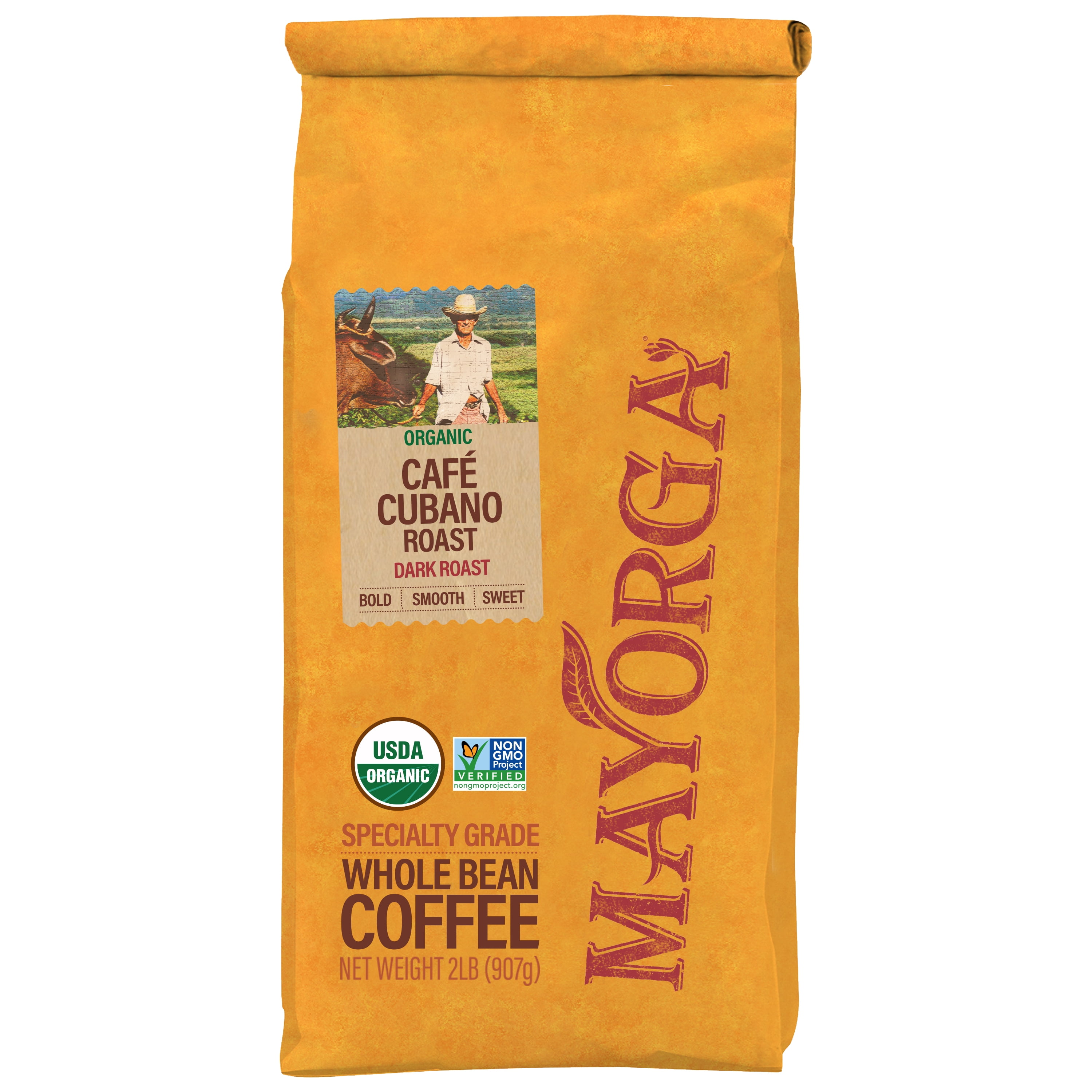 Mayorga Organics Organic Cafe Cubano Dark Roast Coffee, Whole Bean, 32 ...