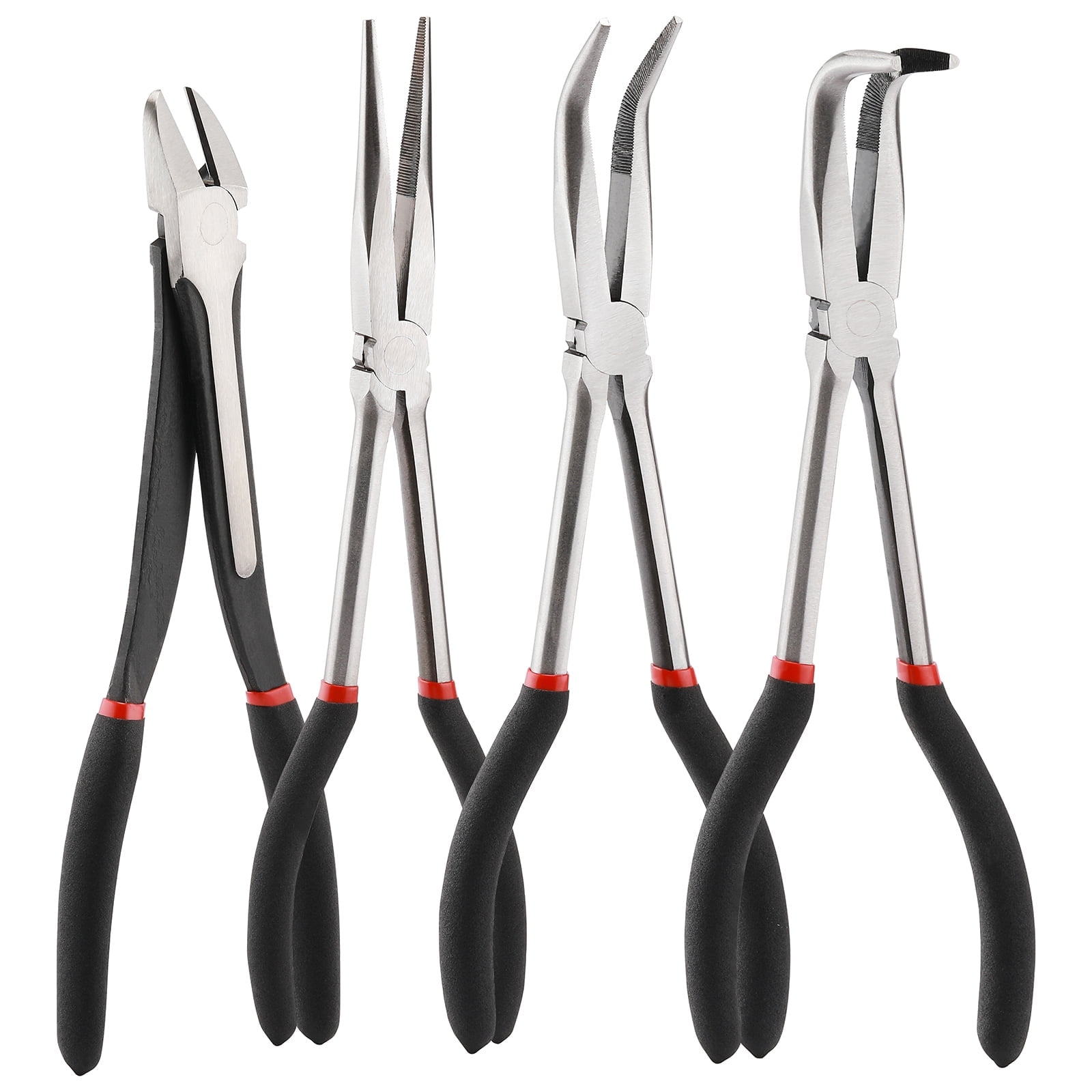 Mayouko Pro 4PCS Long Reach Pliers Set - 11" Needle Nose, 45 & 90 Bent ...