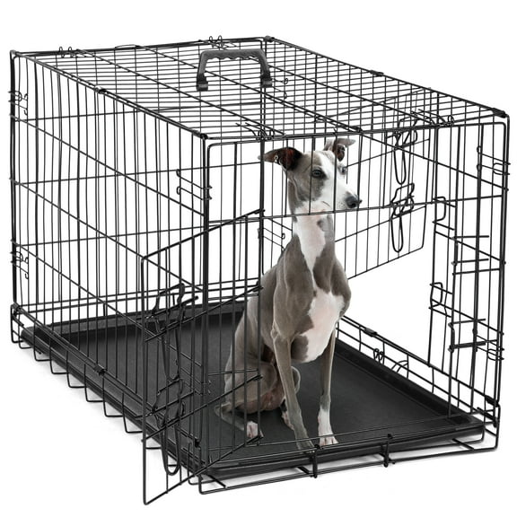 Dog Crate 36 Inch Medium Double Door Dog Cage with Plastic Leak-Proof ...