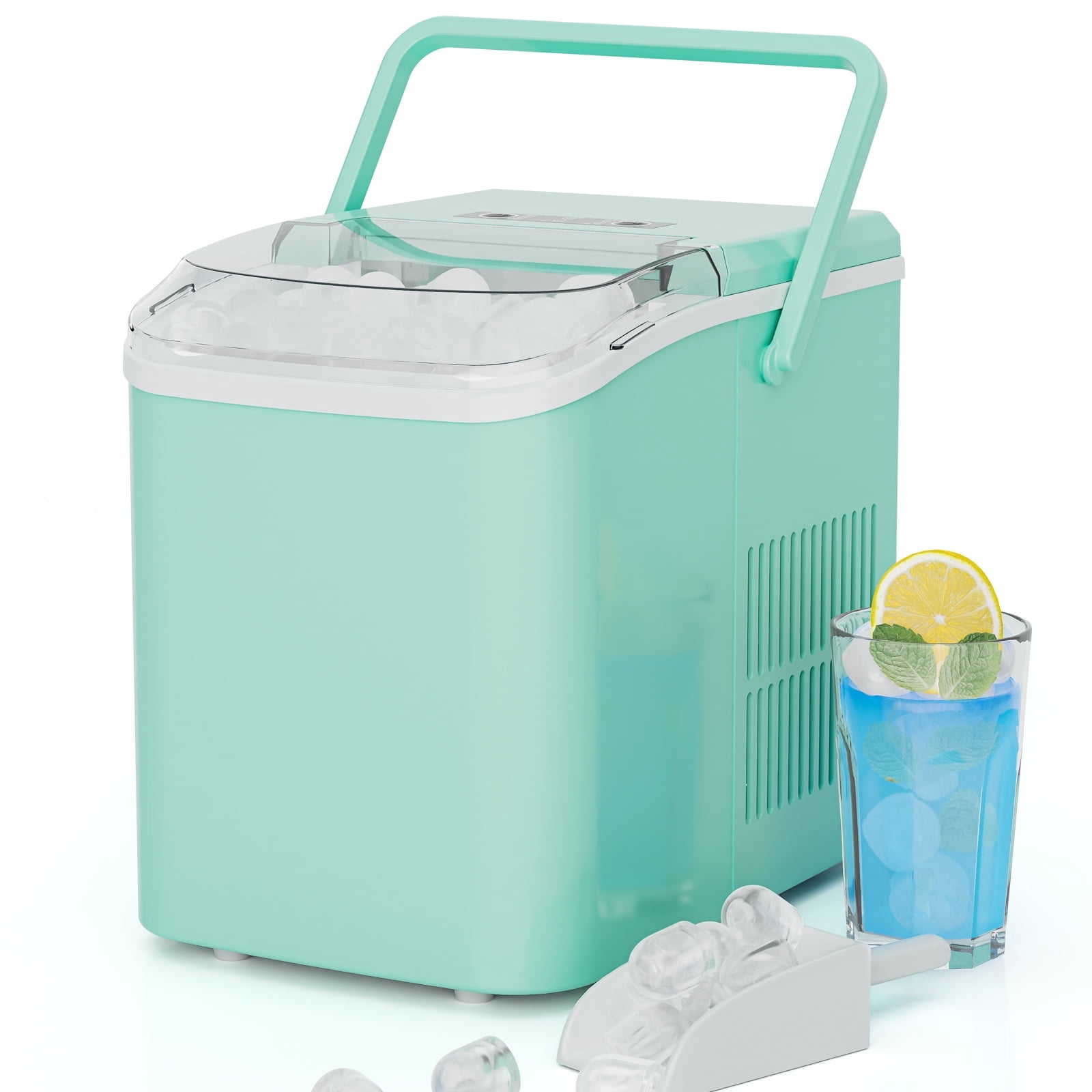 Mayoume Countertop Ice Maker with Handle - 9 Cubes in 6 Mins, 26.5lbs ...