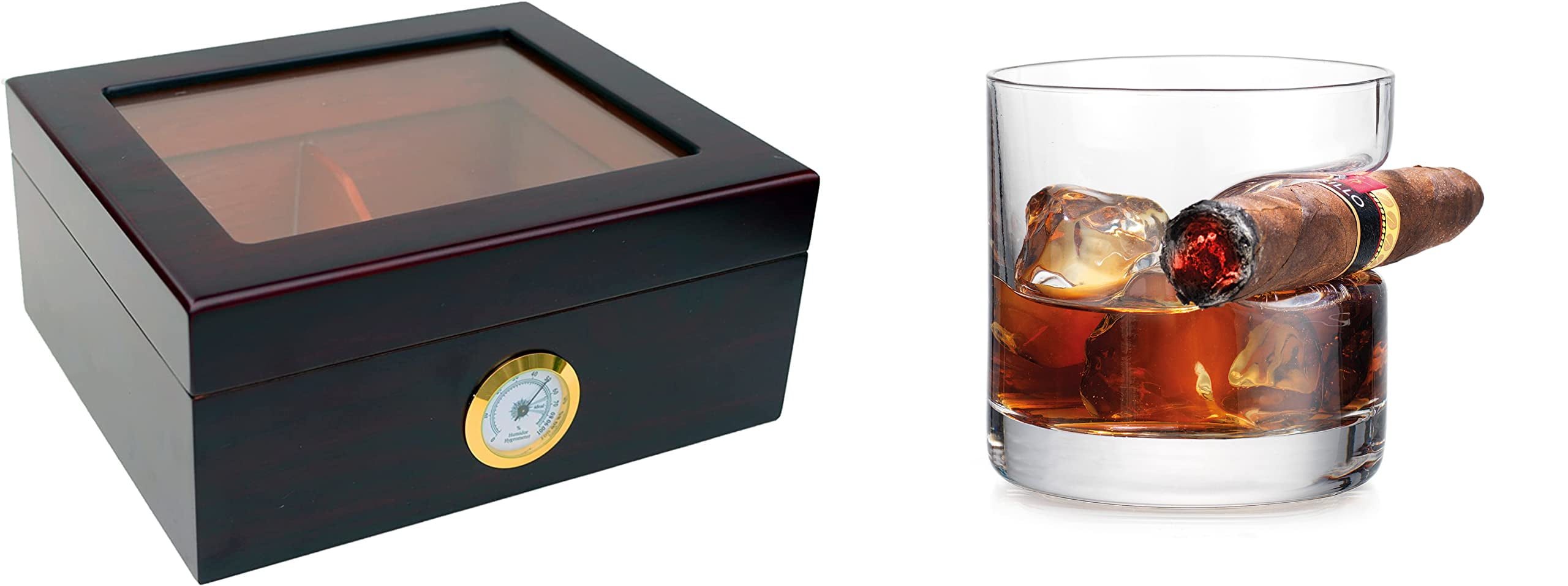 Maypes Whiskey Cigar Glass Set of 2 with Side Holder - Gifts for Men ...