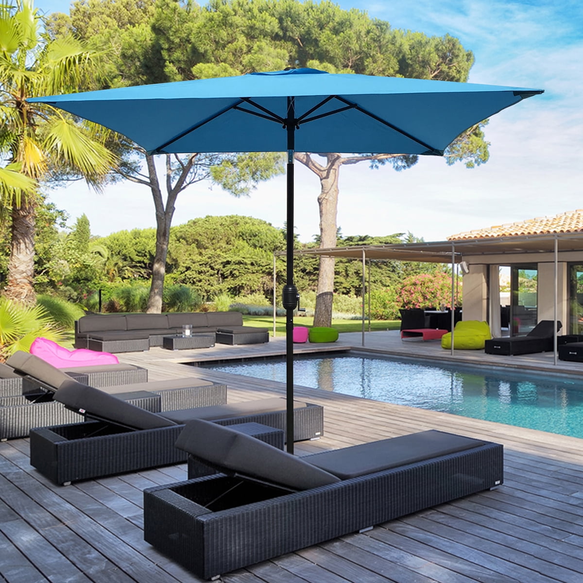 Maypex 6.5x6.5 ft. Steel Market Crank and Tilt Patio Umbrella in Aqua ...