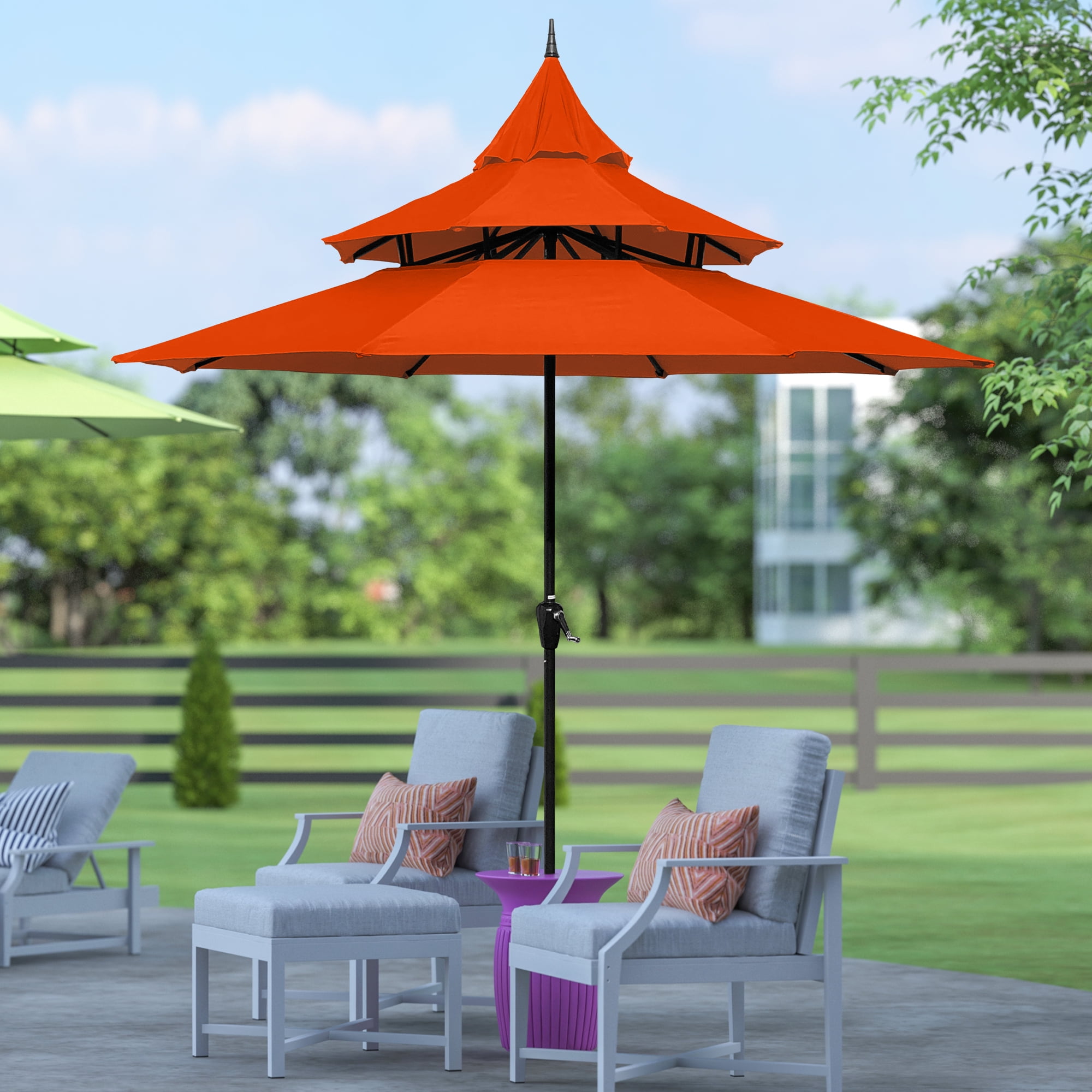 Maypex Outdoor Patio Umbrella 9 Ft Pagoda With Crank No Tilt Orange