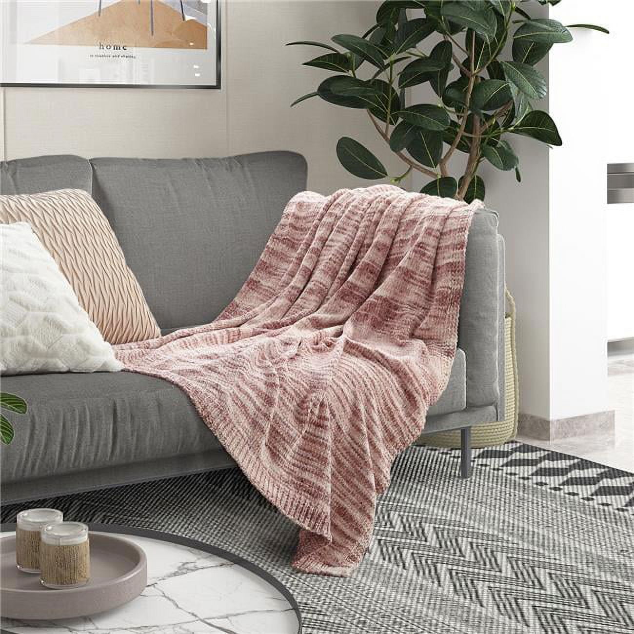 Mayra Blush Polyester 50x60 Inches Space Dye Chenille Cozy and ...