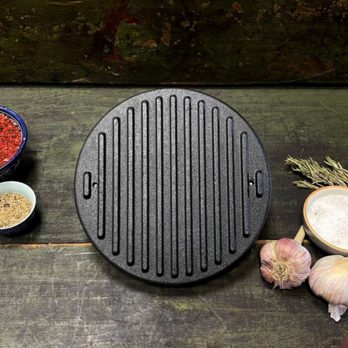 Maysternya Cast Iron Round Grill Press 7.9" (20 cm) Heavy-Duty Ribbed ...