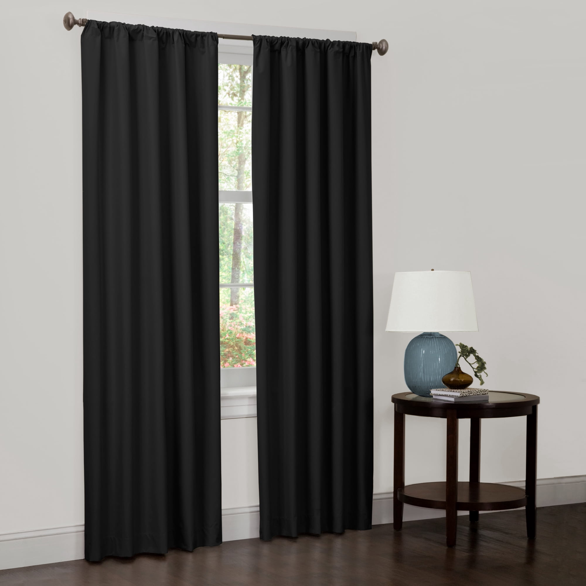 Maytex Microfiber Window Curtain Panels, Set of 2, Solid Print Fabric ...