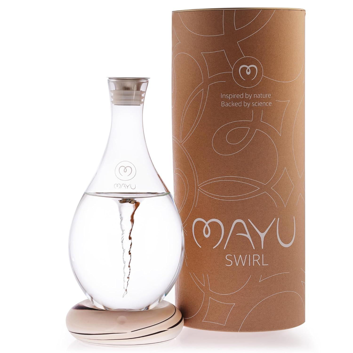 Mayu Swirl Water Pitcher Glass Carafe with Earth Colored Porcelain Base ...